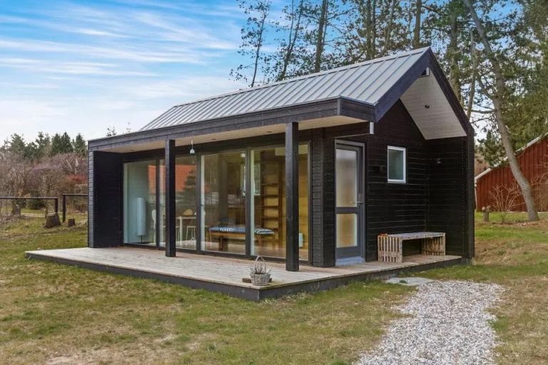 Une mini maison en bois noir design et vitrée de 25m2