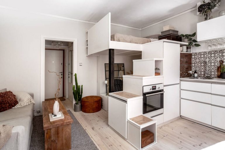 Un studio design de 24m2 bien organisé en Suède
