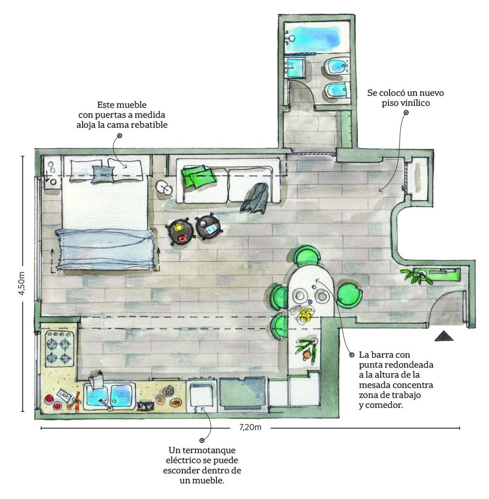 Un studio design de 36m2 aménagé comme un deux-pièces