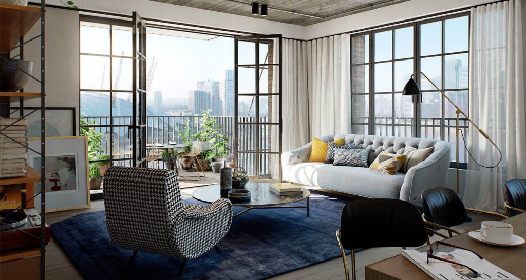 Un appartement contemporain en bleu avec vue sur la Tamise