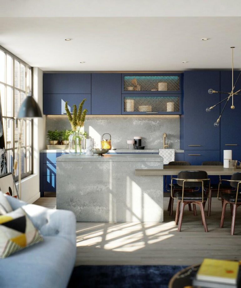 Un appartement contemporain en bleu avec vue sur la Tamise