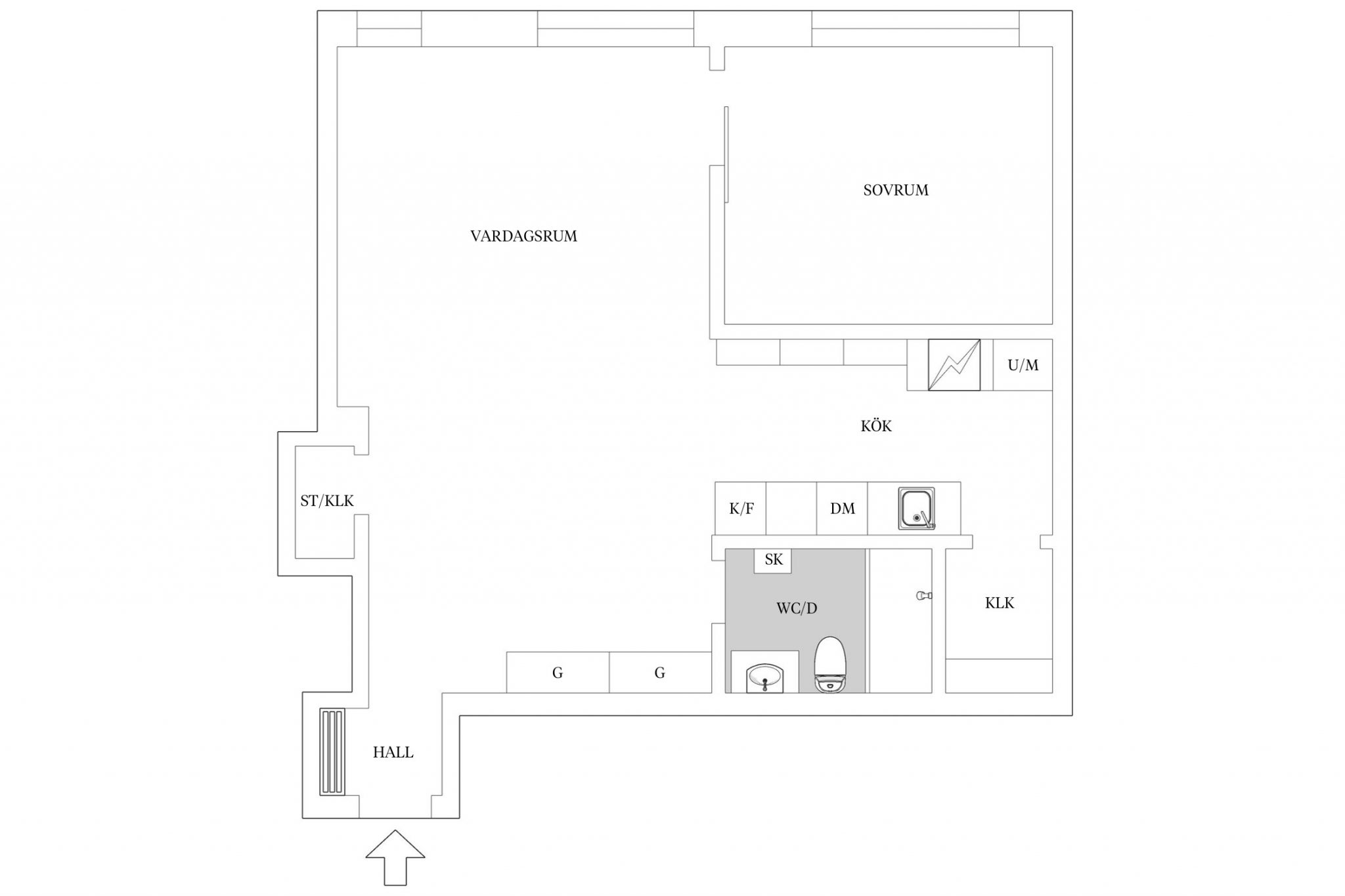 Un deux-pièces de 49m2 gris et bien conçu à Stockholm
