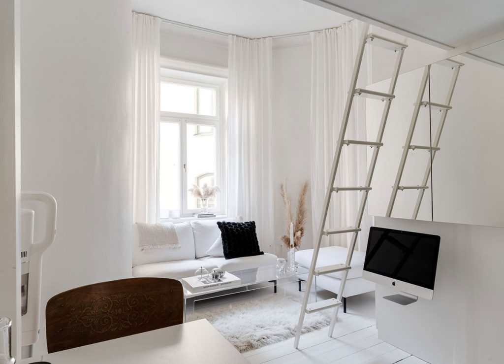 Un mini studio de 18m2 à la décoration intégralement blanche