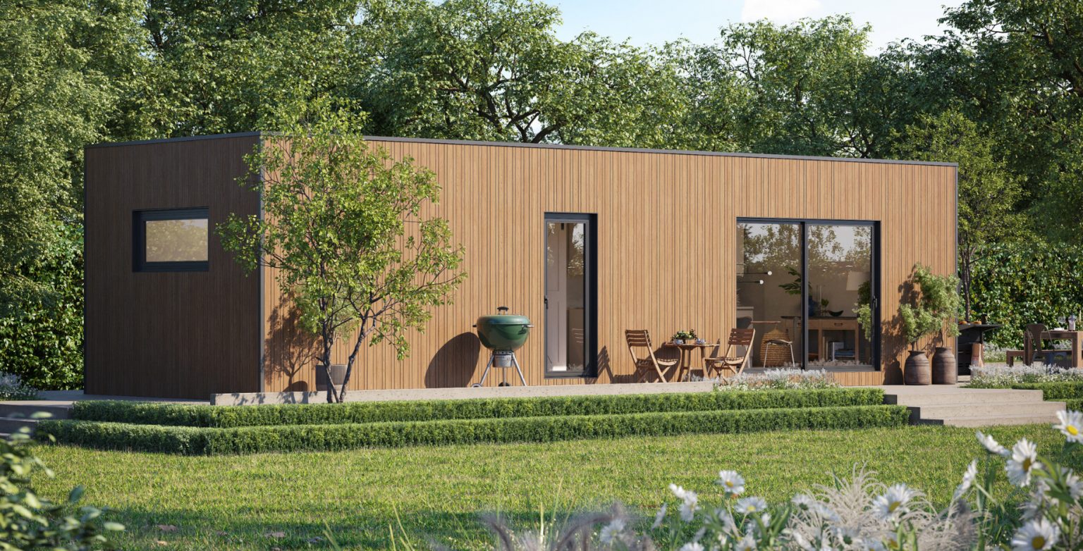 Une petite maison container de 30m2 avec un toit végétalisé